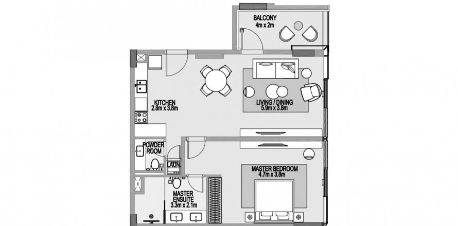 Floor plan «TYPE B», 1 bedroom, in The Berkeley Residences | Emirates ...